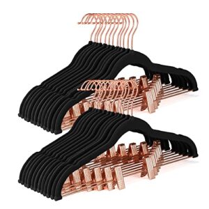 HOUSE DAY Black Velvet Skirt Hangers 24 Pack and Balck Velvet Hangers 50 Pack, Non Slip Hangers Set