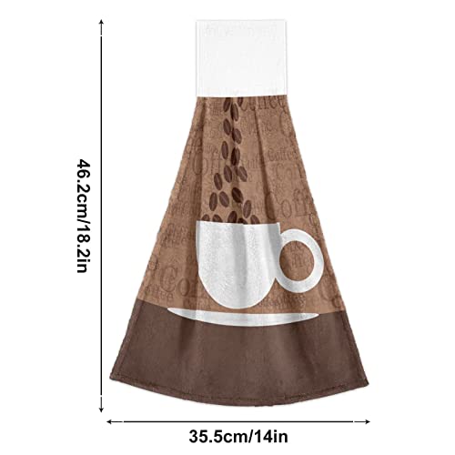 WIHVE Set of 2 Hanging Kitchen Towels Coffee Beens Vintage Absorbent Hand Towel Hanging Tie Towels with Hook and Loop