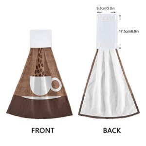 WIHVE Set of 2 Hanging Kitchen Towels Coffee Beens Vintage Absorbent Hand Towel Hanging Tie Towels with Hook and Loop