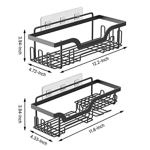 Honsdom 2-Pack No Drilling Bathroom Shower Caddy with Hooks, Self Adhesive Bathroom Shower Organizer Shelves, Large Capacity Wall Shower Storage with Soap Holder for Bathroom Accessories (Black)