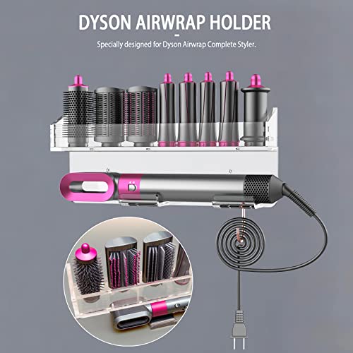 HeyMoonTong Storage Holder for Dyson Airwrap Complete Styler, Transparent Acrylic Wall Mount Bracket Stand Storage Rack Organizer for Dyson Airwrap Attachments, Space Organizer for Bathroom Bedroom Washroom