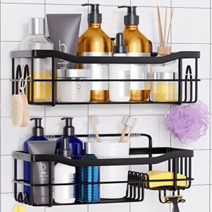 mayro rustproof shower caddy - easy to install shower shelves - self adhesive bathroom shower organizer - durable shower shelf for inside shower - large capacity shower rack - black shower caddy