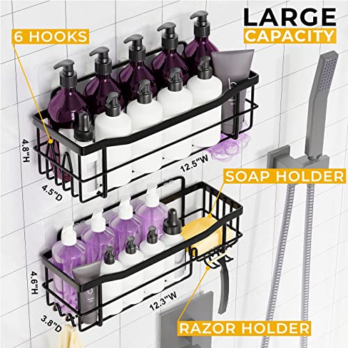 MAYRO Rustproof Shower Caddy - Easy to Install Shower Shelves - Self Adhesive Bathroom Shower Organizer - Durable Shower Shelf for Inside Shower - Large Capacity Shower Rack - Black Shower Caddy