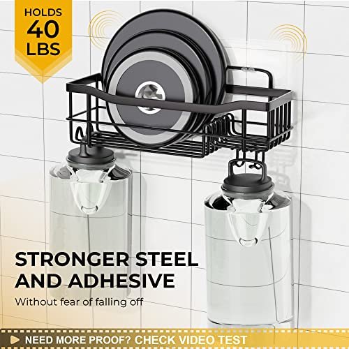 MAYRO Rustproof Shower Caddy - Easy to Install Shower Shelves - Self Adhesive Bathroom Shower Organizer - Durable Shower Shelf for Inside Shower - Large Capacity Shower Rack - Black Shower Caddy