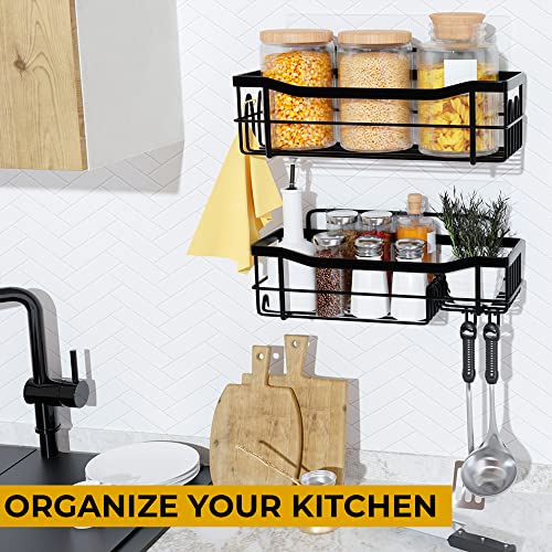 MAYRO Rustproof Shower Caddy - Easy to Install Shower Shelves - Self Adhesive Bathroom Shower Organizer - Durable Shower Shelf for Inside Shower - Large Capacity Shower Rack - Black Shower Caddy