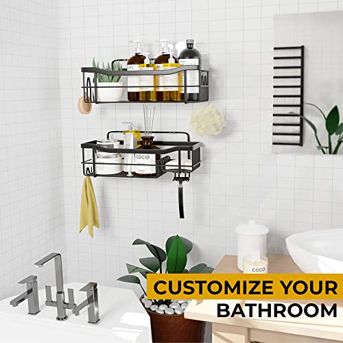 MAYRO Rustproof Shower Caddy - Easy to Install Shower Shelves - Self Adhesive Bathroom Shower Organizer - Durable Shower Shelf for Inside Shower - Large Capacity Shower Rack - Black Shower Caddy