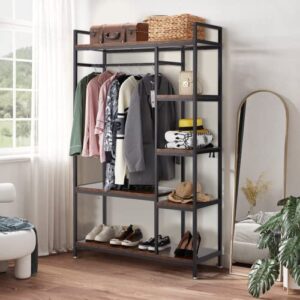 jommed clothing rack with shelves free standing closet with shelves and hanging rod, industrial clothing rack for bedroom