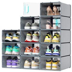 jonyj 12 pack shoe organizer, clear plastic stackable shoe storage, multifunctional shoe box