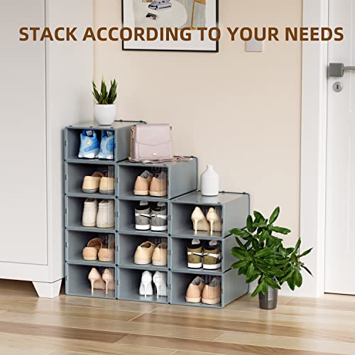 JONYJ 12 Pack Shoe Organizer, Clear Plastic Stackable Shoe Storage, Multifunctional Shoe Box