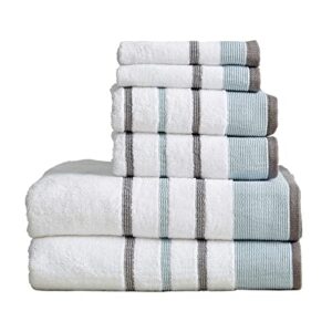 great bay home 6-piece luxury hotel/spa cotton striped towel set, 500 gsm. includes bath towels, hand towels and washcloths. noelle collection by brand. (eucalyptus/grey)