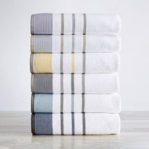 Great Bay Home 6-Piece Luxury Hotel/Spa Cotton Striped Towel Set, 500 GSM. Includes Bath Towels, Hand Towels and Washcloths. Noelle Collection by Brand. (Eucalyptus/Grey)