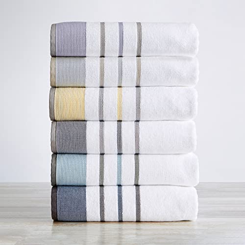 Great Bay Home 6-Piece Luxury Hotel/Spa Cotton Striped Towel Set, 500 GSM. Includes Bath Towels, Hand Towels and Washcloths. Noelle Collection by Brand. (Eucalyptus/Grey)