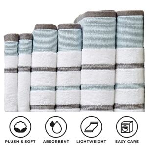 Great Bay Home 6-Piece Luxury Hotel/Spa Cotton Striped Towel Set, 500 GSM. Includes Bath Towels, Hand Towels and Washcloths. Noelle Collection by Brand. (Eucalyptus/Grey)