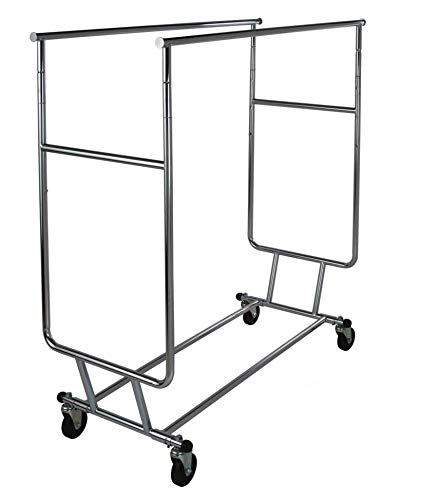 Only Garment Racks Commercial Grade Double Rail Rolling Clothing Rack, Heavy Duty - Designed with Solid"One Piece" Top Rails and Base. Heavy Gauge Steel Construction, Rack Weighs 39 Lbs.