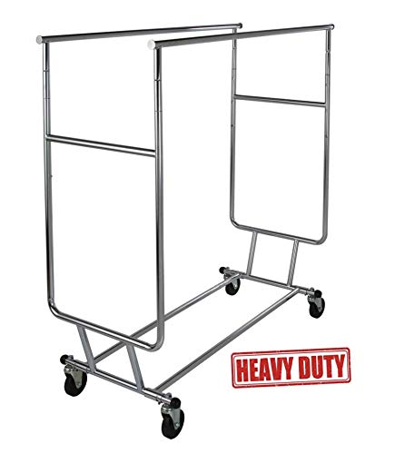 Only Garment Racks Commercial Grade Double Rail Rolling Clothing Rack, Heavy Duty - Designed with Solid"One Piece" Top Rails and Base. Heavy Gauge Steel Construction, Rack Weighs 39 Lbs.