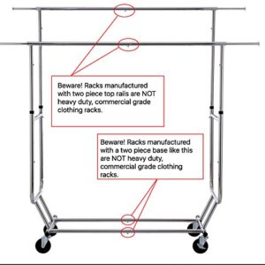 Only Garment Racks Commercial Grade Double Rail Rolling Clothing Rack, Heavy Duty - Designed with Solid"One Piece" Top Rails and Base. Heavy Gauge Steel Construction, Rack Weighs 39 Lbs.