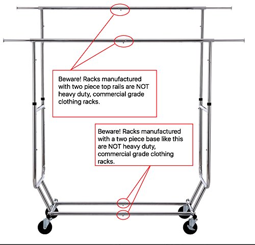 Only Garment Racks Commercial Grade Double Rail Rolling Clothing Rack, Heavy Duty - Designed with Solid"One Piece" Top Rails and Base. Heavy Gauge Steel Construction, Rack Weighs 39 Lbs.