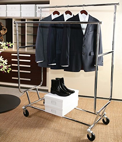 Only Garment Racks Commercial Grade Double Rail Rolling Clothing Rack, Heavy Duty - Designed with Solid"One Piece" Top Rails and Base. Heavy Gauge Steel Construction, Rack Weighs 39 Lbs.