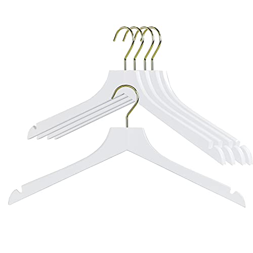 MAWA by Reston Lloyd, European Wooden Hanger, Beech Wood Straight Hanger with Shoulder Notches, Rotating Gold Hook, White Finish, for Shirts, Blazers, Dress Clothes Hanger, (27135)