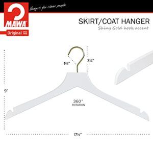 MAWA by Reston Lloyd, European Wooden Hanger, Beech Wood Straight Hanger with Shoulder Notches, Rotating Gold Hook, White Finish, for Shirts, Blazers, Dress Clothes Hanger, (27135)