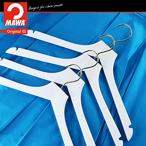 MAWA by Reston Lloyd, European Wooden Hanger, Beech Wood Straight Hanger with Shoulder Notches, Rotating Gold Hook, White Finish, for Shirts, Blazers, Dress Clothes Hanger, (27135)