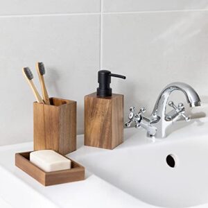 Navaris Bamboo Bathroom Accessories Set - 3-Piece Bath Accessory Kit with Toothbrush Holder/Liquid Soap Dispenser/Soap Dish Tray - Acacia Wood