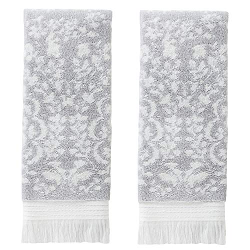 SKL Home Carrick Medallion 100% Turkish Cotton Hand Towel Set, Gray