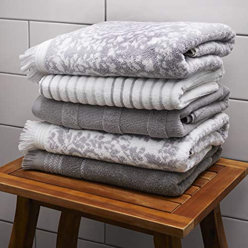 SKL Home Carrick Medallion 100% Turkish Cotton Hand Towel Set, Gray