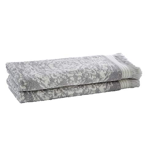 SKL Home Carrick Medallion 100% Turkish Cotton Hand Towel Set, Gray