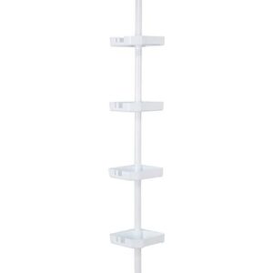 bath bliss 4 tier shelf tension adjustable corner storage organizer bathroom in matte white shower caddy