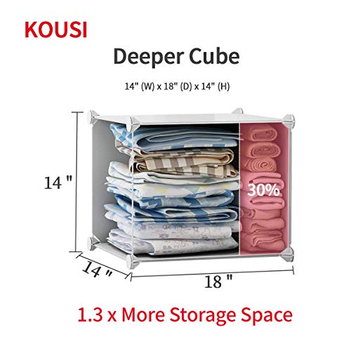 KOUSI Large Cube Storage - 14"x18" Depth Cube (8 Cubes) Cube Organizer Cube Storage Shelves Cubby Organizing Closet Storage Organizer Cabinet Shelving Bookshelf Toy Organizer, White