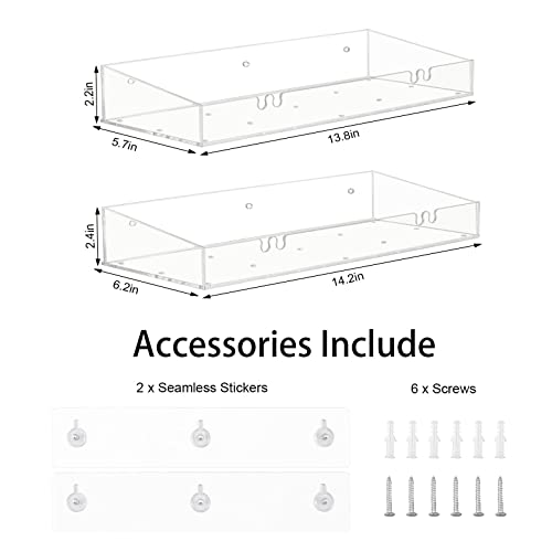 Durmmur 2-Pack Acrylic Clear Shower Shelves, Adhesive Bathroom Shower Caddy Organizer, Transparent No Drilling Wall Floating Shelves for Storage & Display