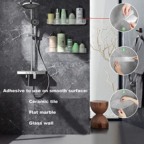 Durmmur 2-Pack Acrylic Clear Shower Shelves, Adhesive Bathroom Shower Caddy Organizer, Transparent No Drilling Wall Floating Shelves for Storage & Display