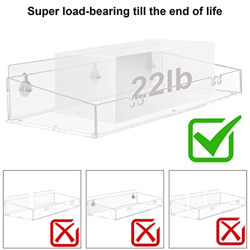 Durmmur 2-Pack Acrylic Clear Shower Shelves, Adhesive Bathroom Shower Caddy Organizer, Transparent No Drilling Wall Floating Shelves for Storage & Display