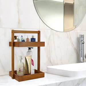 Utoplike Teak Bathtub Caddy Tray Bath Tray for Tub and Teak Wood Shower Caddy Corner 2 Tier Bathroom Organizer Countertop Set