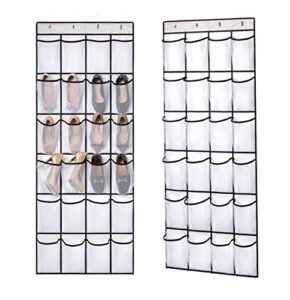 over the door shoe rack with 24 large mesh pockets, back of door organizer hanging bag for closet entryway bedroom bathroom pantry hanging holder for hats sneakers high heeled shoes flip flops, white