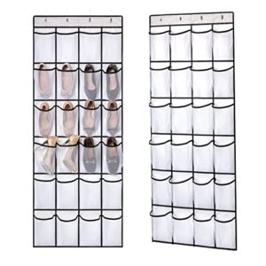 Over The Door Shoe Rack with 24 Large Mesh Pockets, Back of Door Organizer Hanging Bag for Closet Entryway Bedroom Bathroom Pantry Hanging Holder for Hats Sneakers High Heeled Shoes flip flops, White