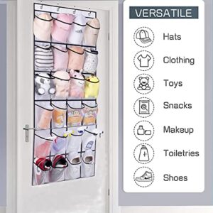 Over The Door Shoe Rack with 24 Large Mesh Pockets, Back of Door Organizer Hanging Bag for Closet Entryway Bedroom Bathroom Pantry Hanging Holder for Hats Sneakers High Heeled Shoes flip flops, White