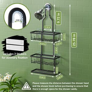 AHNR Bathroom Hanging Shower Caddy Over Shower Head Organizer, Rustproof Shower Organizer with Hooks and Adhesives, Anti-Swing Over the Shower Head Caddy Black