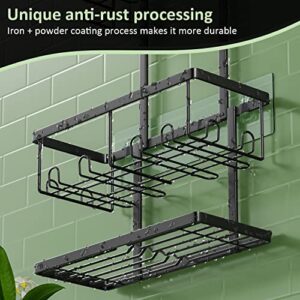 AHNR Bathroom Hanging Shower Caddy Over Shower Head Organizer, Rustproof Shower Organizer with Hooks and Adhesives, Anti-Swing Over the Shower Head Caddy Black