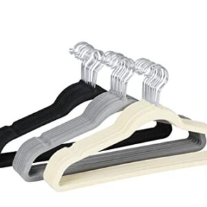 Home Premium Velvet Hangers 30 Pack - Non-Slip & Durable Clothes Hangers -Black, Grey, Beige Colors in one Box, Hangers with 360 Degree Rotatable Hook - Heavy Duty Coat Hangers