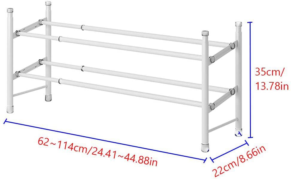 BNMGH 2-Tier Expandable Shoe Rack for Closet, Stainless Steel Freestanding Telescopic and Stackable Sturdy Durable 12-Pairs Storage Organizer Entryway Doorway 1pc (Silver)