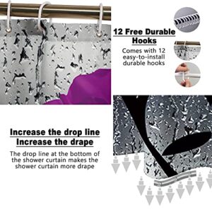 Poedist 5 Pcs Grey Bathroom Decor Set,Shower Curtain Sets with Rugs,Include Bath Towel,U Mat,Toilet Lid Cover & Bath Mat,with 12 Hooks,Creative Purple Rose