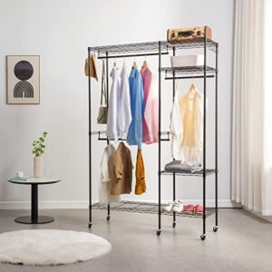 BRIAN & DANY Free-standing Closet Garment Rack, Heavy Duty Clothes Wardrobe, Rolling Clothes Rack, Closet Storage Organizer with Hanger Bar, Contains 10 hooks, Black, 47.72" L x 17.99" W x 70.87" H