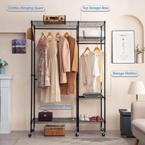 BRIAN & DANY Free-standing Closet Garment Rack, Heavy Duty Clothes Wardrobe, Rolling Clothes Rack, Closet Storage Organizer with Hanger Bar, Contains 10 hooks, Black, 47.72" L x 17.99" W x 70.87" H