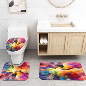 ArtSocket 4 Pcs Shower Curtain Set Yellow Red Teal Colorful Modern Abstract Paintingwith Non-Slip Rugs Toilet Lid Cover and Bath Mat Bathroom Decor Set 72" x 72"