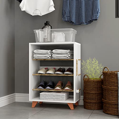 Be Home Furniture│CORDEL Shoe Rack │Home Décor, Shoe Storage, Shoe Organizer for Entryway & Living Room│White - 21.34" W