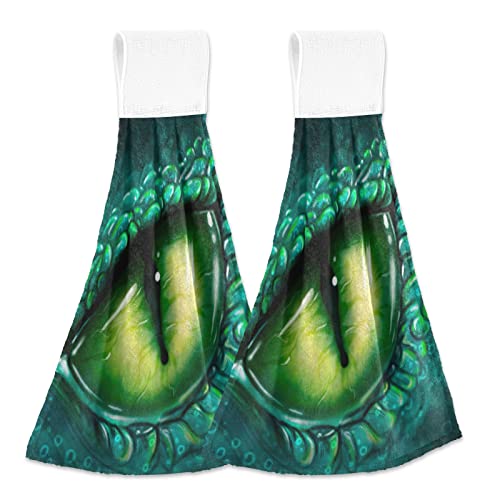 ALAZA Set of 2 Polyester Hanging Tie Towels Eye of Dinosaur Dragon| Include (2) Hanging Towels with Hanging Loop(8cr3a)