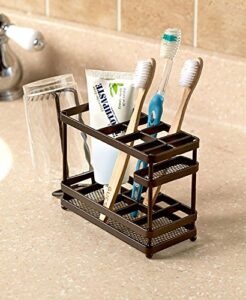 metal bathroom countertop organizer and storage tray - bronze