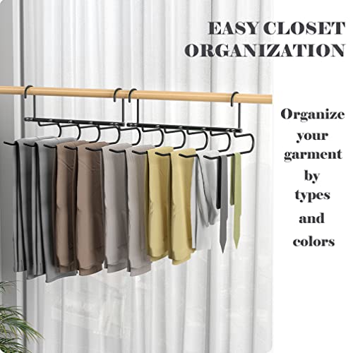 Pants Hangers Space Saving - 2 Pack Aluminum Pant Organizer for Closet Organization, Multiple Pants Hangers for Closet, Multifunctional Pants Rack Hanger, Jean Hangers, Scarf Organizer